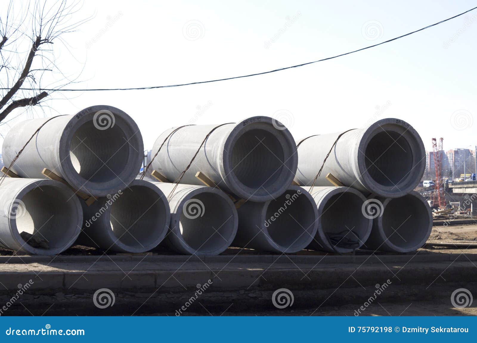 Storage of Large Diameter Concrete Pipes Stock Photo - Image of ...