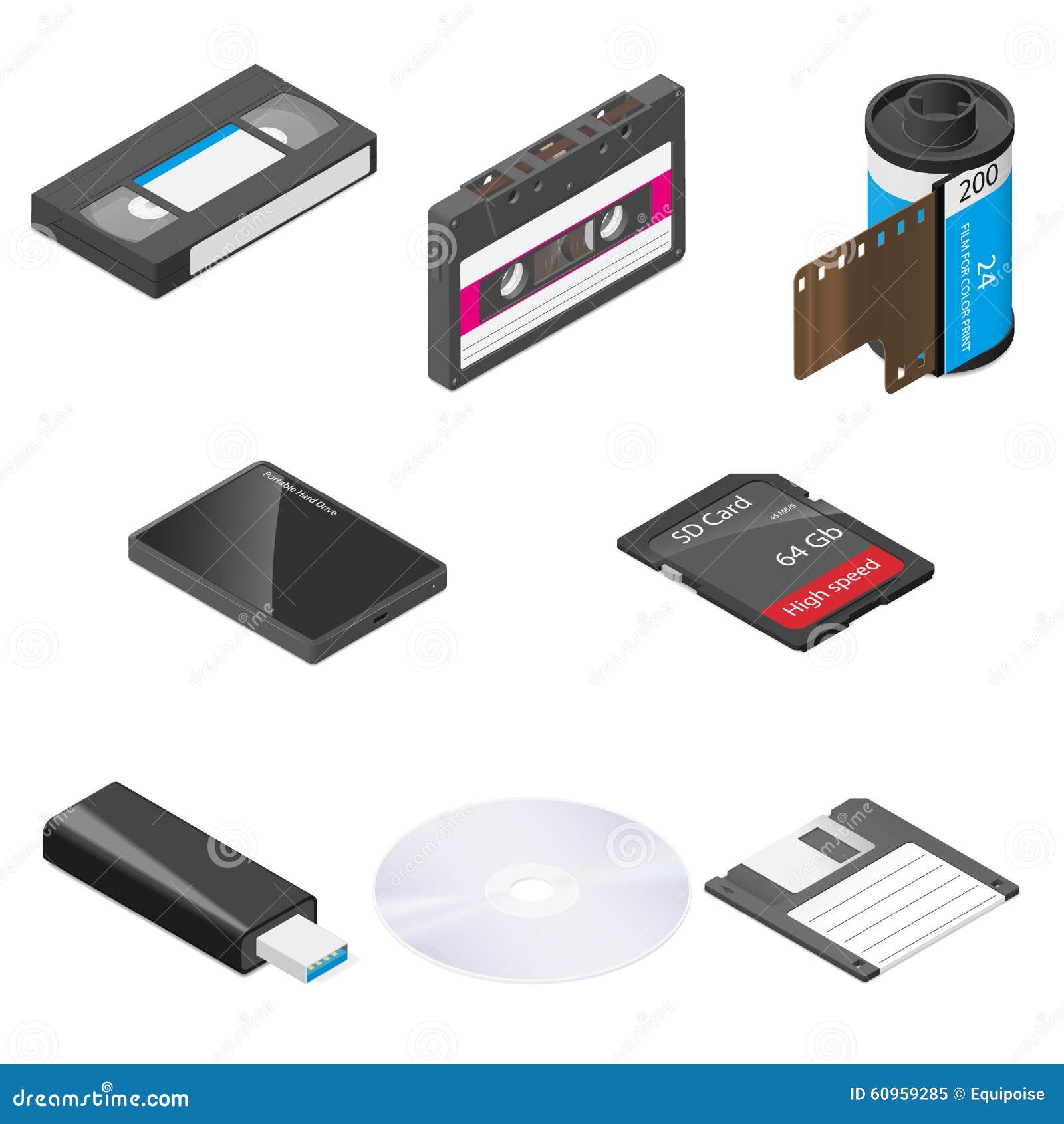 Storage Media Detailed Isometric Icon Set Stock Vector - Illustration ...