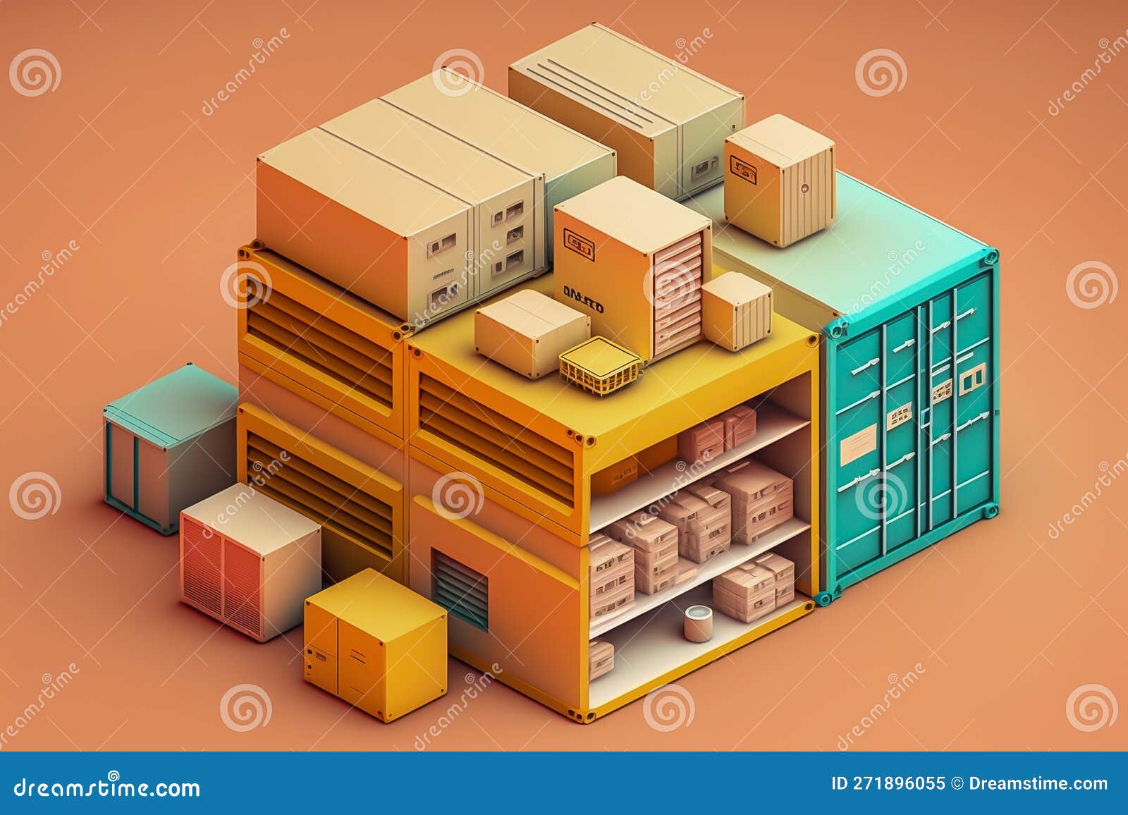 Storage of Packages and Container Storage, in a Warehouse, Illustration ...