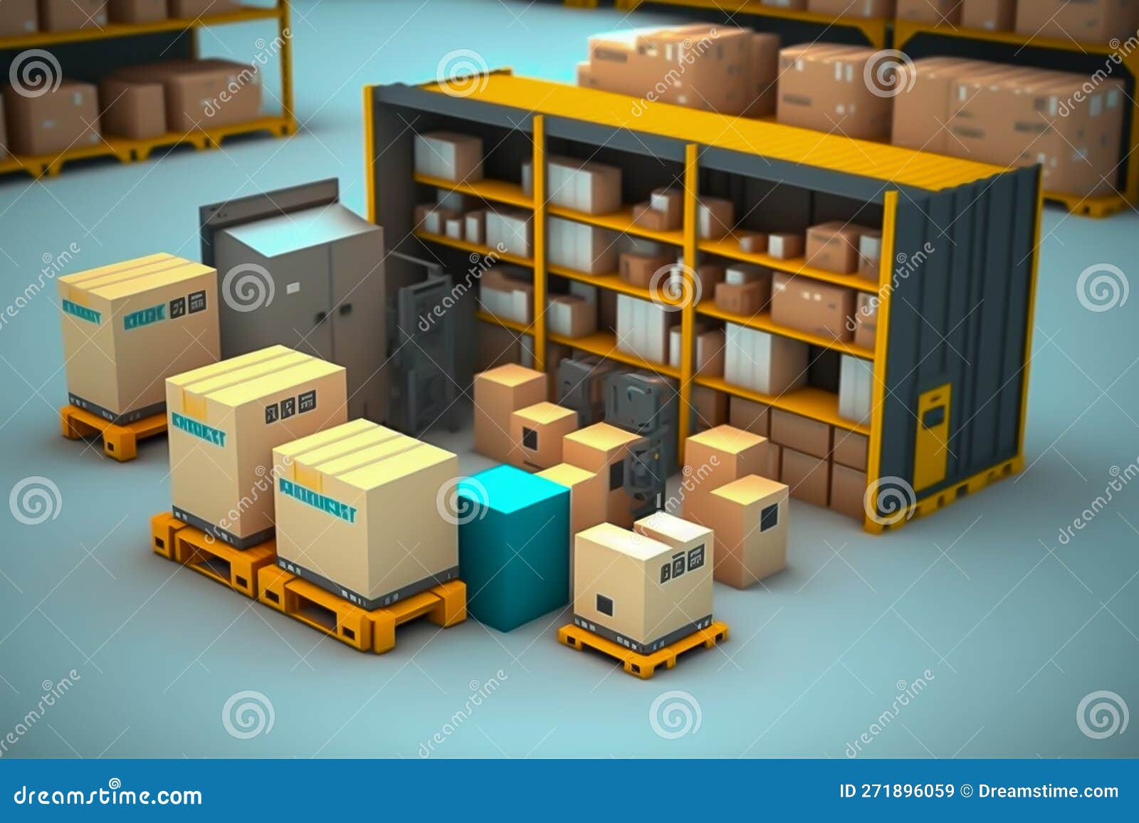 Storage of Packages and Container Storage, in a Warehouse, Illustration ...