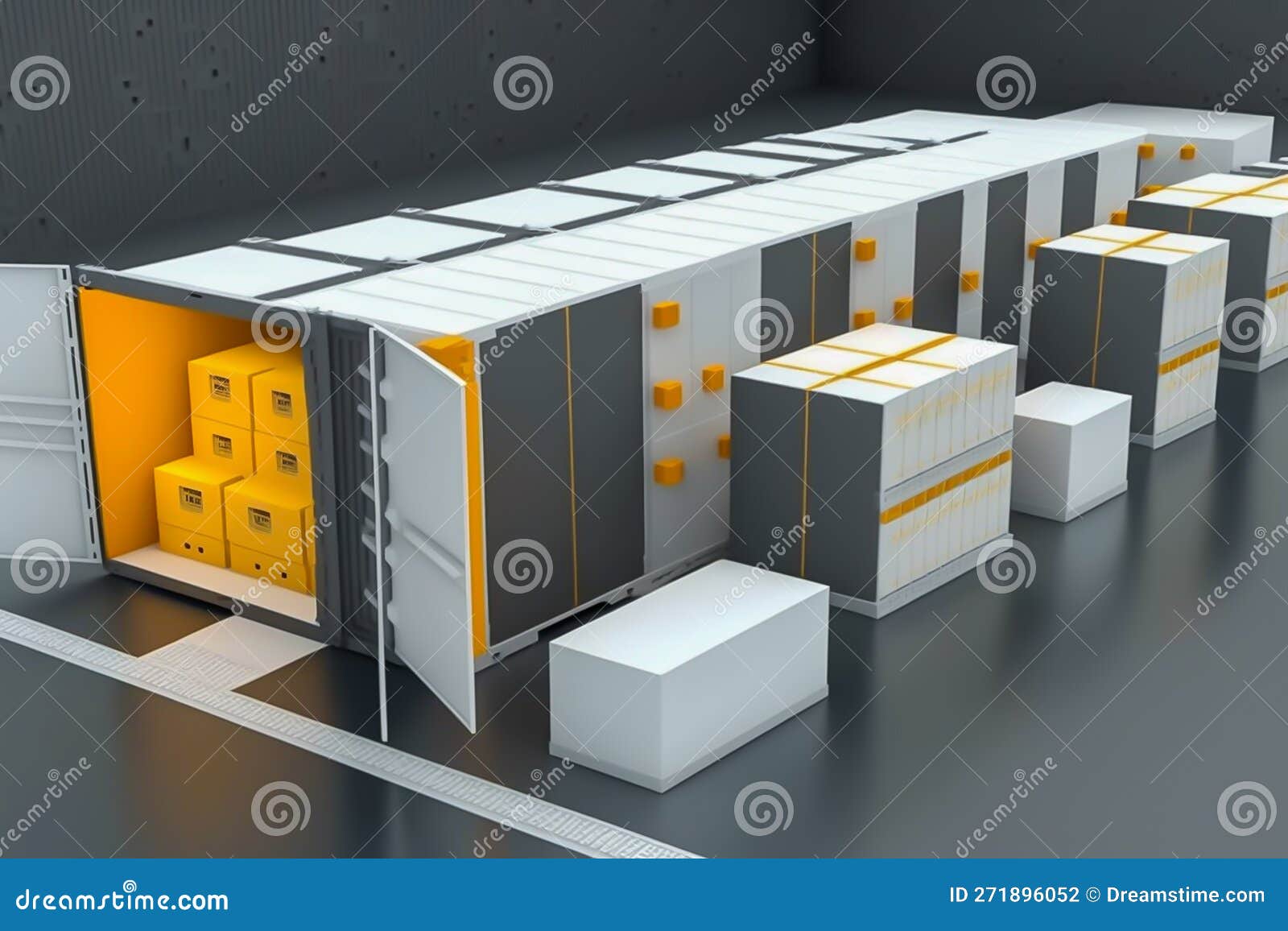 Storage of Packages and Container Storage, in a Warehouse, Illustration ...