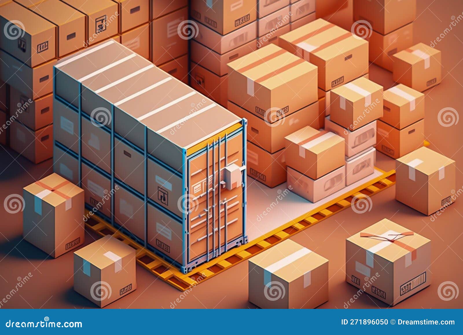 Storage of Packages and Container Storage, in a Warehouse, Illustration ...