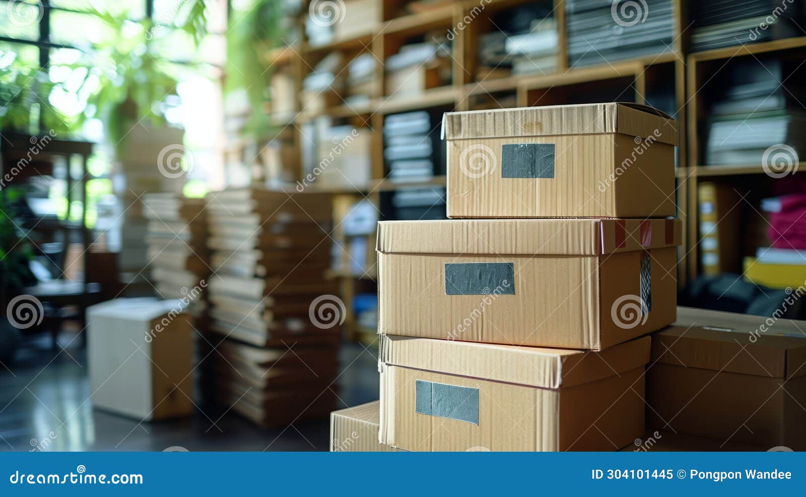 A Storage Packing Area with Stacked Cardboard Boxes Moving Storage ...