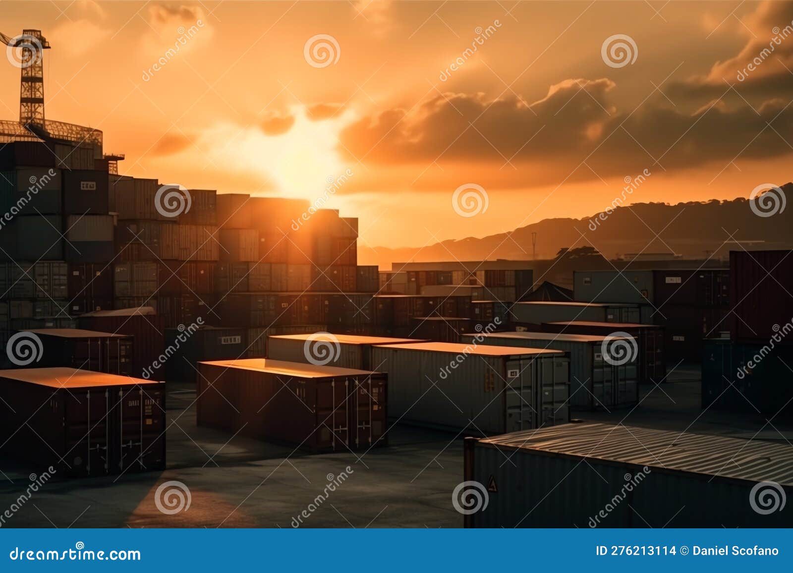 Storage at Port with Containers at Sunset. Generative AI Stock ...