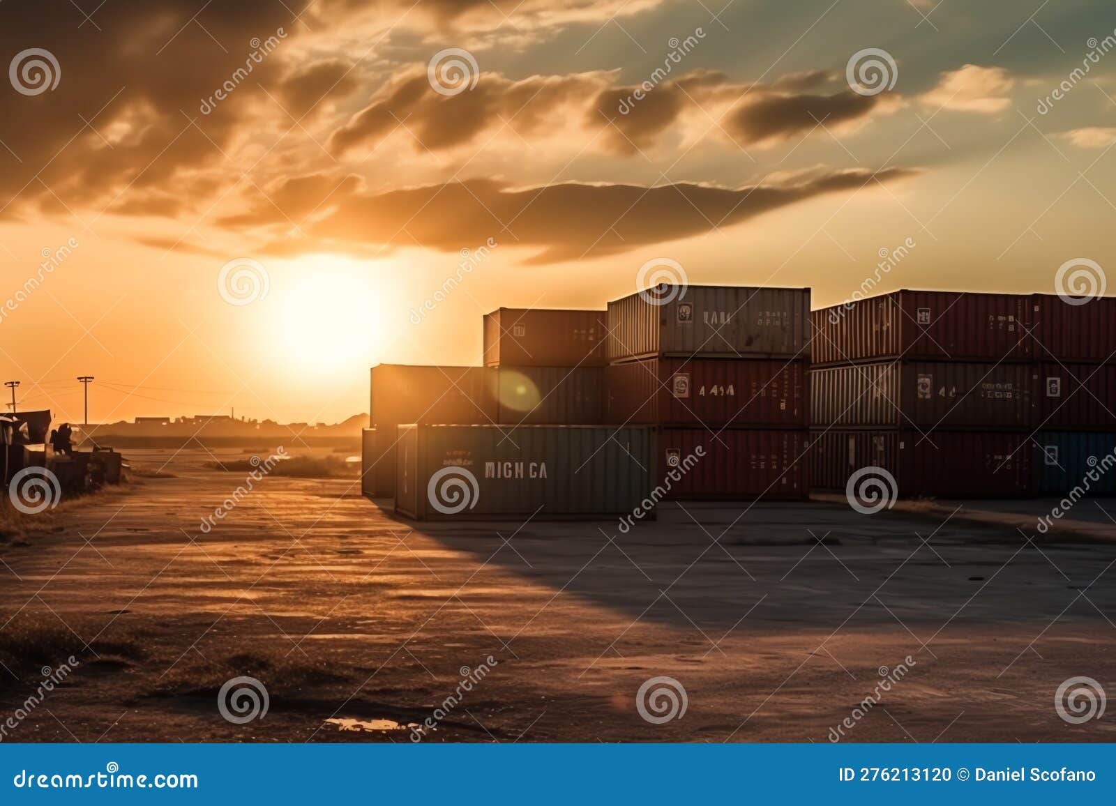 Storage at Port with Containers at Sunset. Generative AI Stock ...