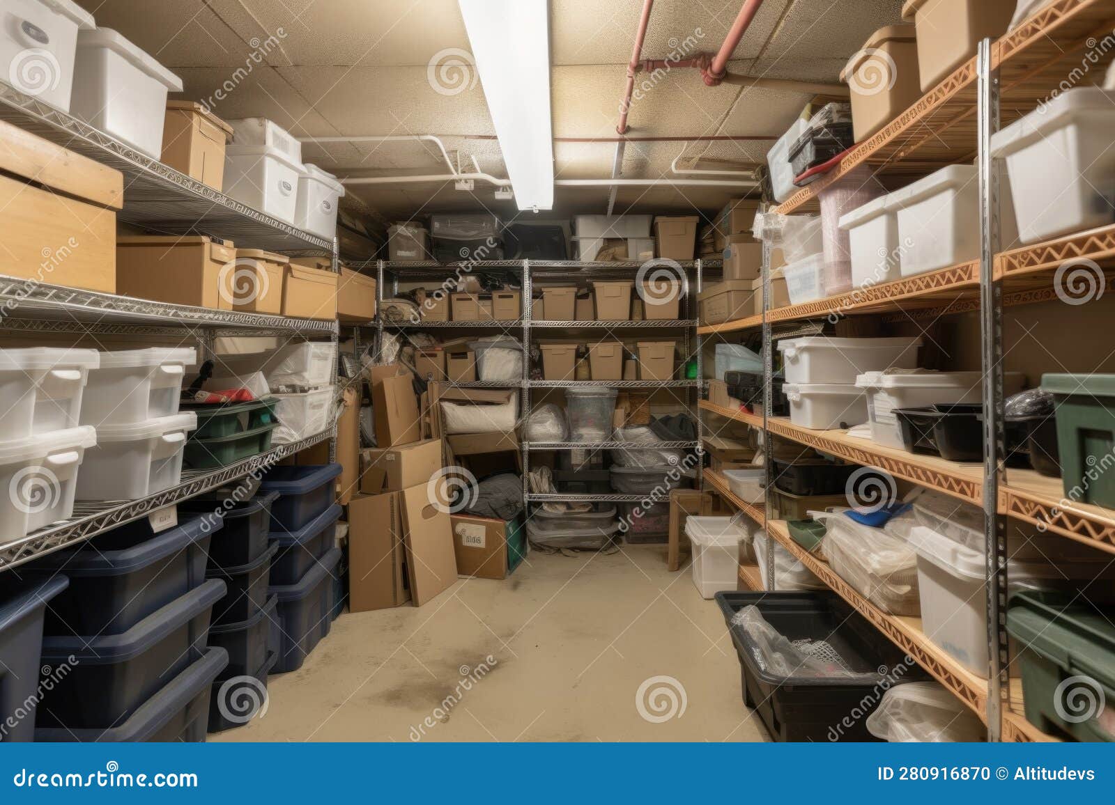 Storage Room Filled with Boxes and Bins, Ready To Be Organized Stock ...