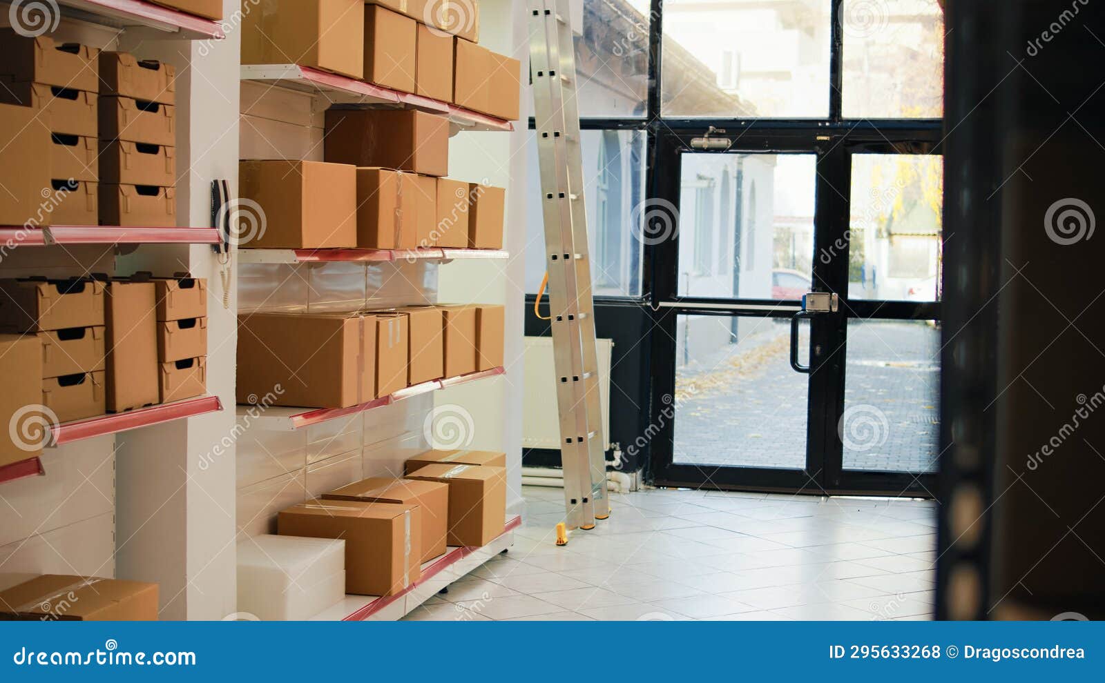 Storage Room Filled with Boxes on Racks and Shelves Stock Photo - Image ...