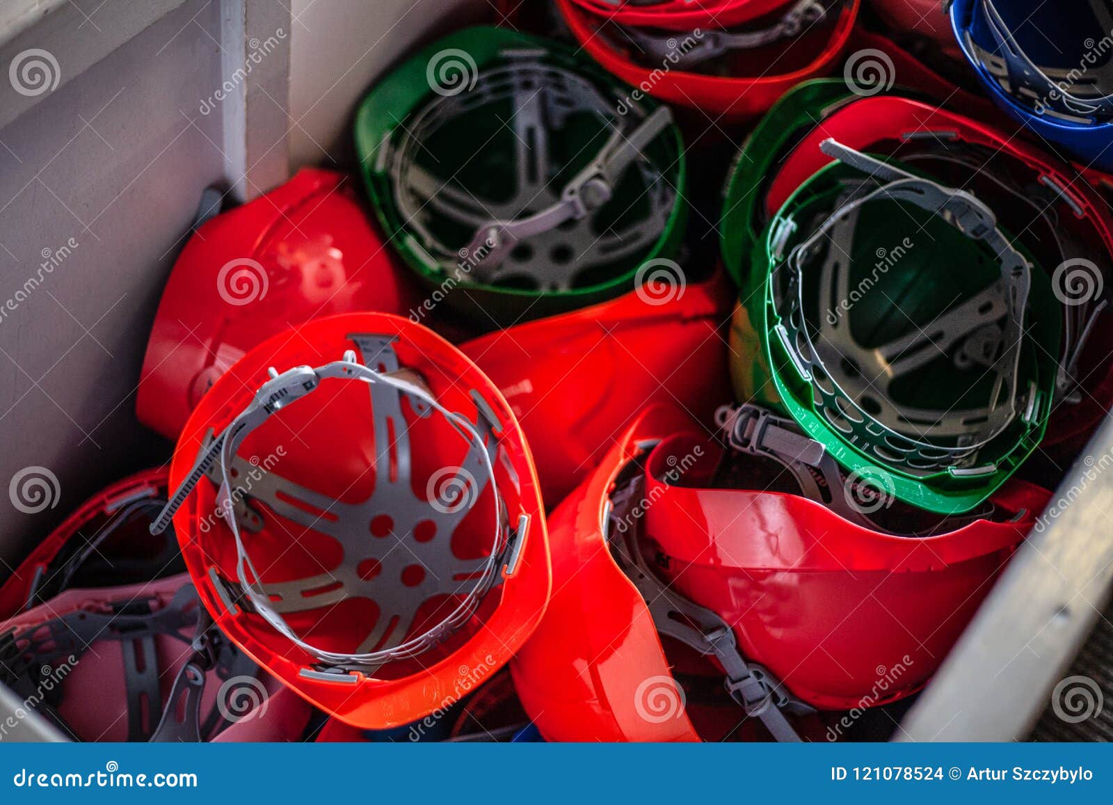 Storage of Safety Helmets. Safety Helmets for Construction Site Workers ...