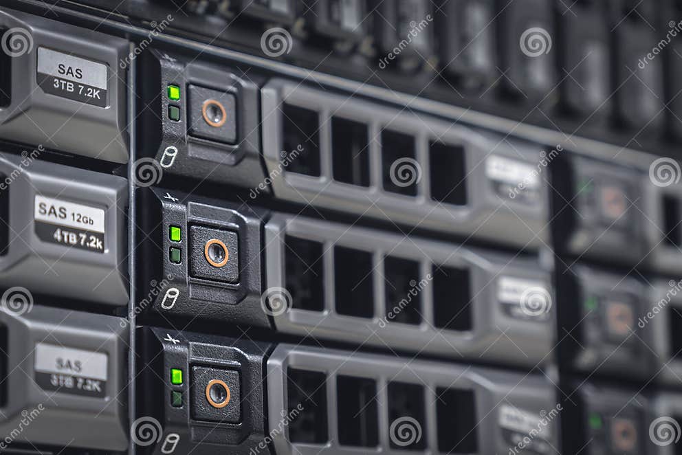 Storage Server with Many HDD Disks Inside Rack in Server Room Stock ...