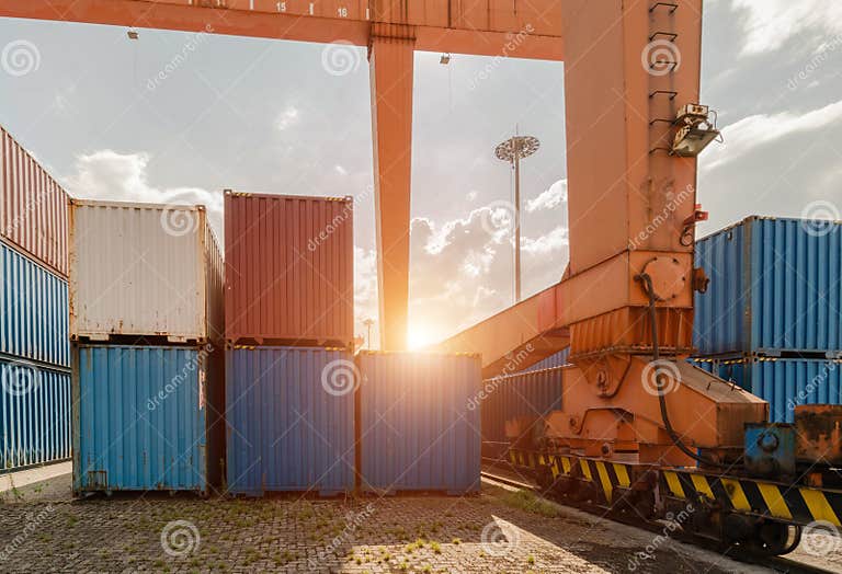 Storage of Shipping Containers at the Dock Stock Photo - Image of cargo ...