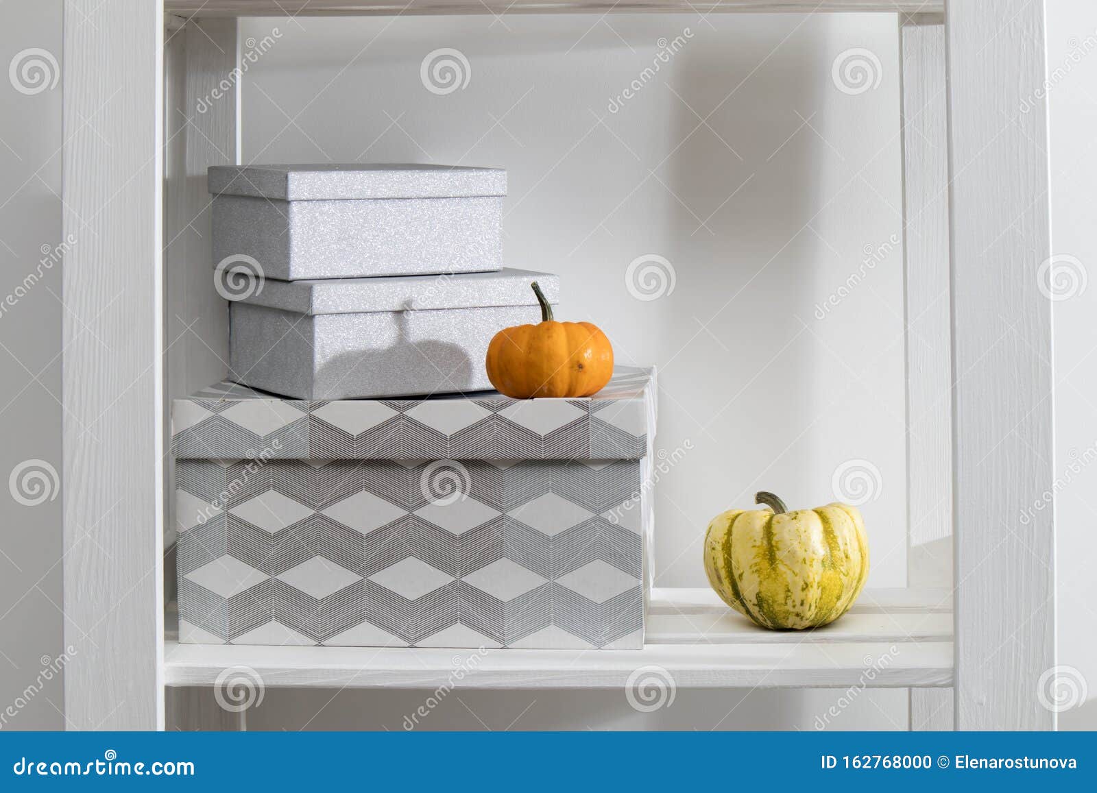 Storage System in Kitchen. Shelving with Boxes Stock Photo - Image of ...