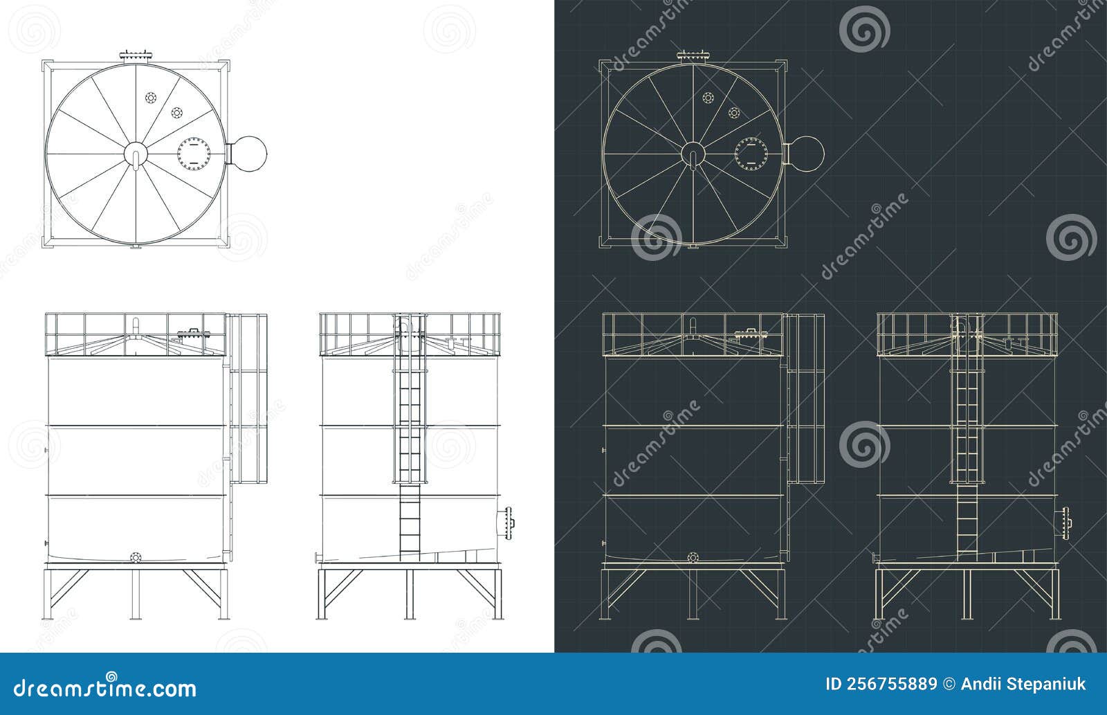 Storage tank blueprints stock vector. Illustration of storage - 256755889