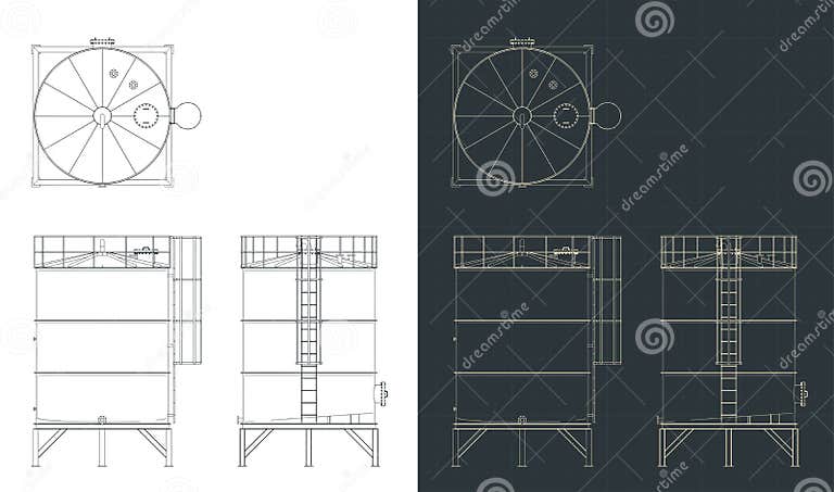 Storage tank blueprints stock vector. Illustration of storage - 256755889