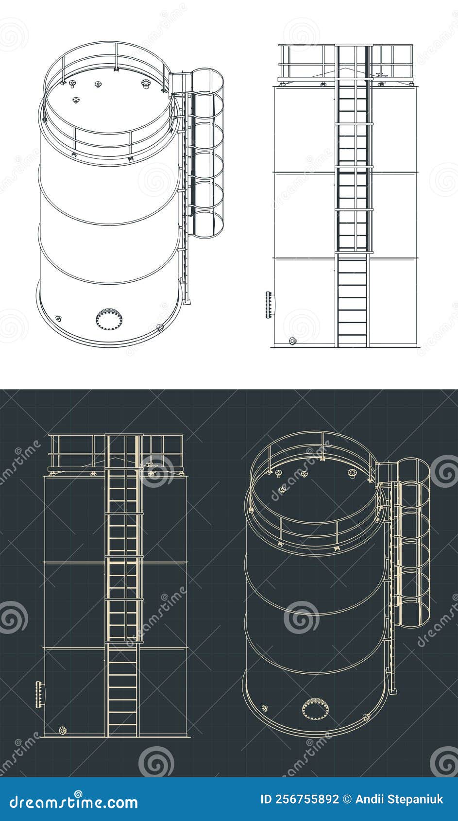 Storage tank drawings stock vector. Illustration of chemical - 256755892