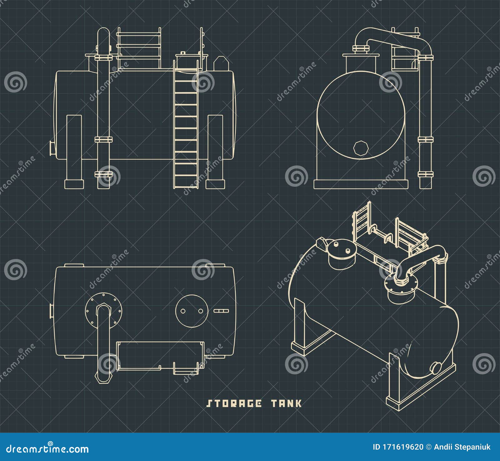 Storage tank drawings stock vector. Illustration of ladder - 171619620