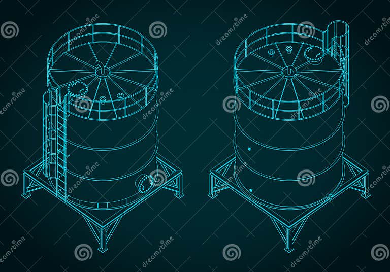Storage Tank Isometric Blueprints Stock Vector - Illustration of vector ...