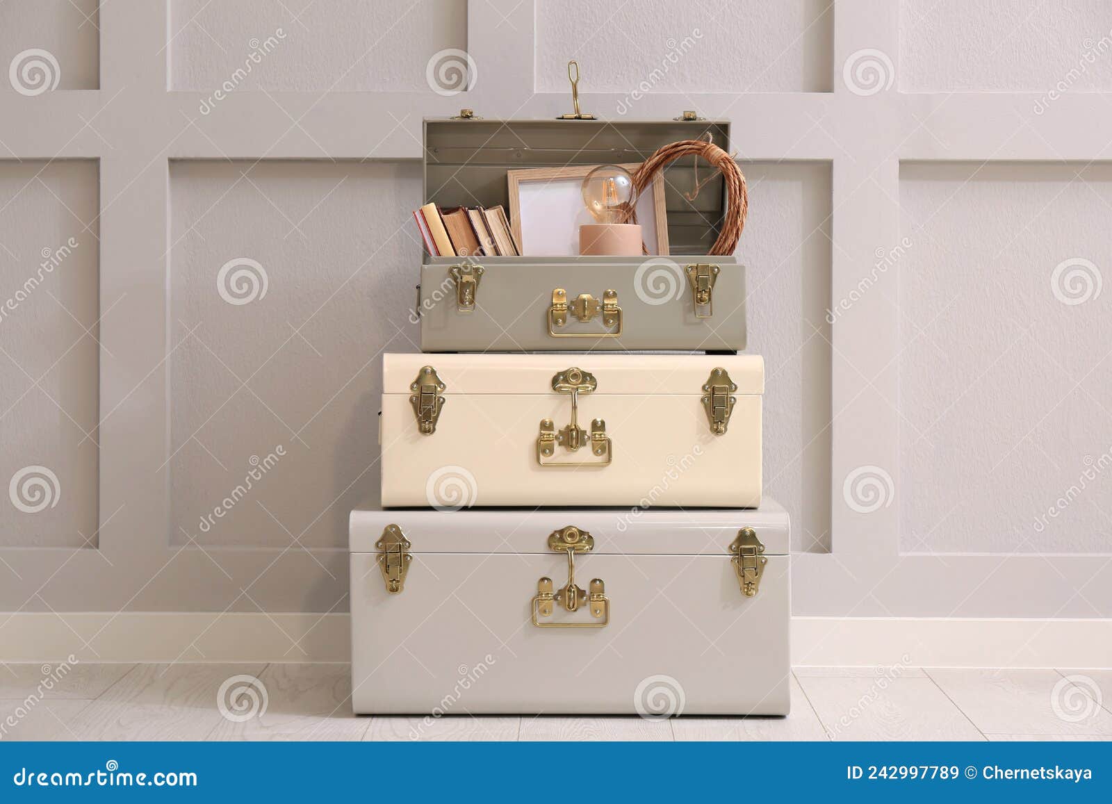 Storage Trunks with Different Decor Elements Indoors. Interior Design ...