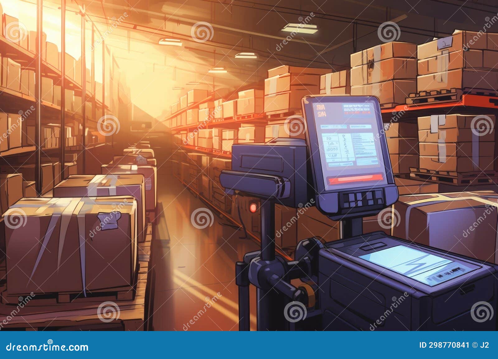 Storage Warehouse with Boxes. Monitor Data. Stock Image - Image of ...