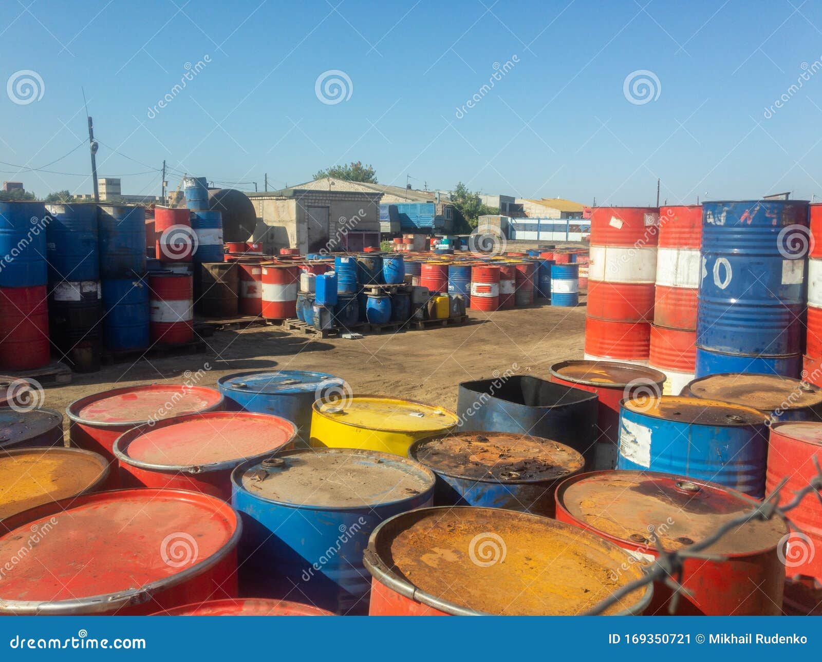 The Storage of Waste Fuel or Oil Barrel Drums of Different Color for ...