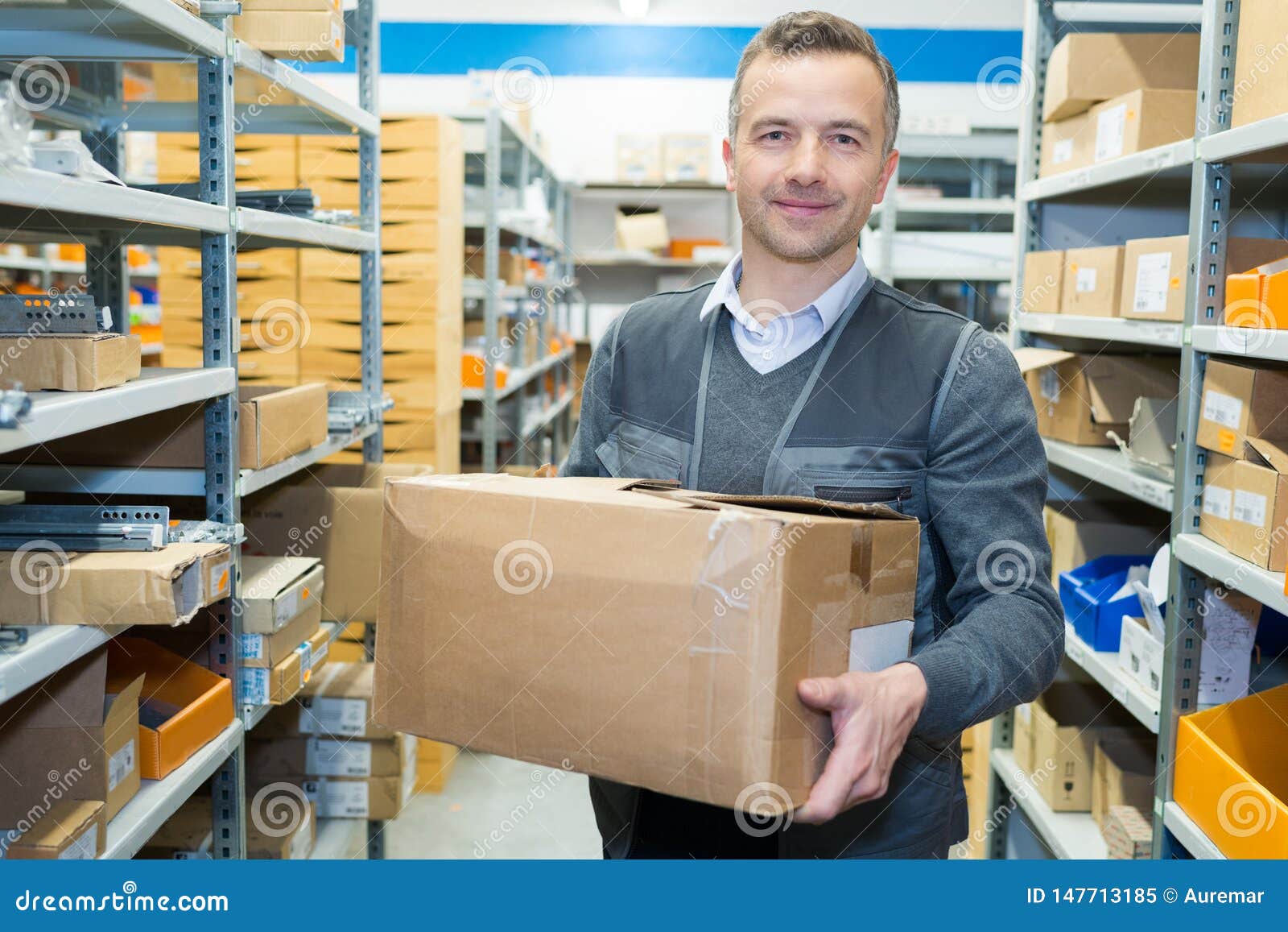 Storage Worker Carrying Box Stock Image - Image of business, tablet ...