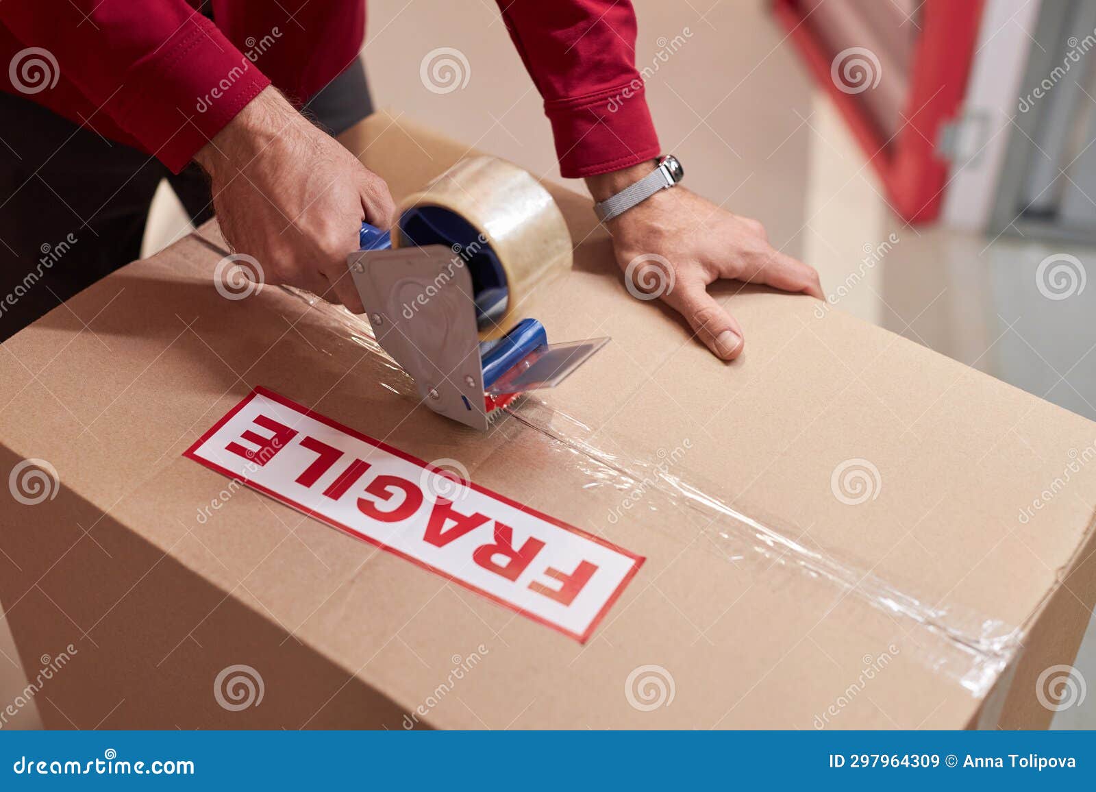 Storage Worker Taping Boxes in Warehouse Stock Image - Image of pack ...