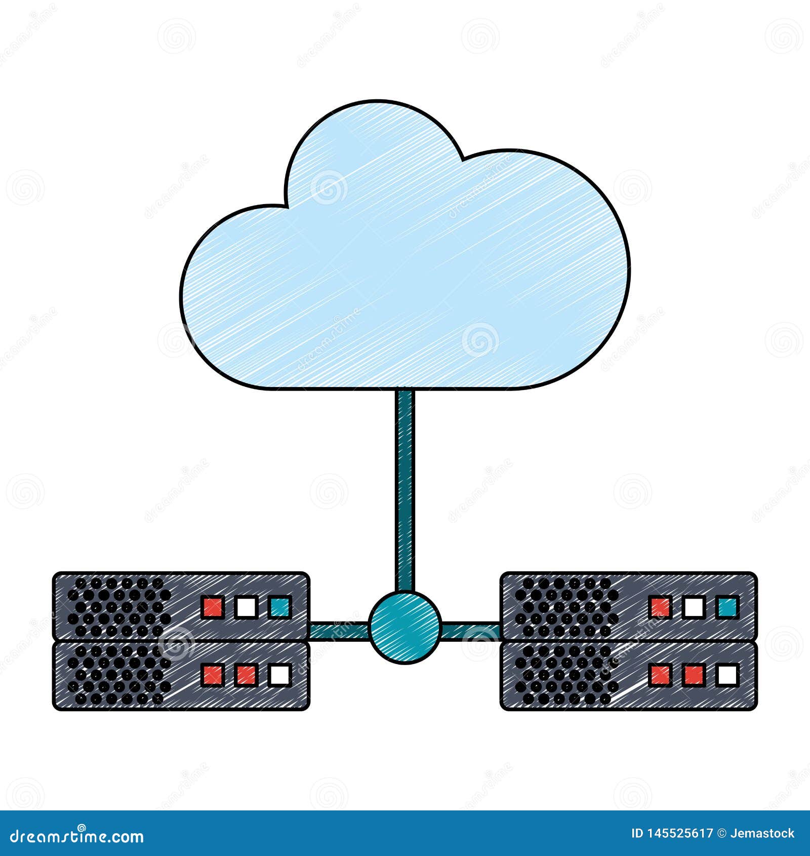 Storages and Cloud Computing Scribble Stock Vector - Illustration of service, servers: 145525617