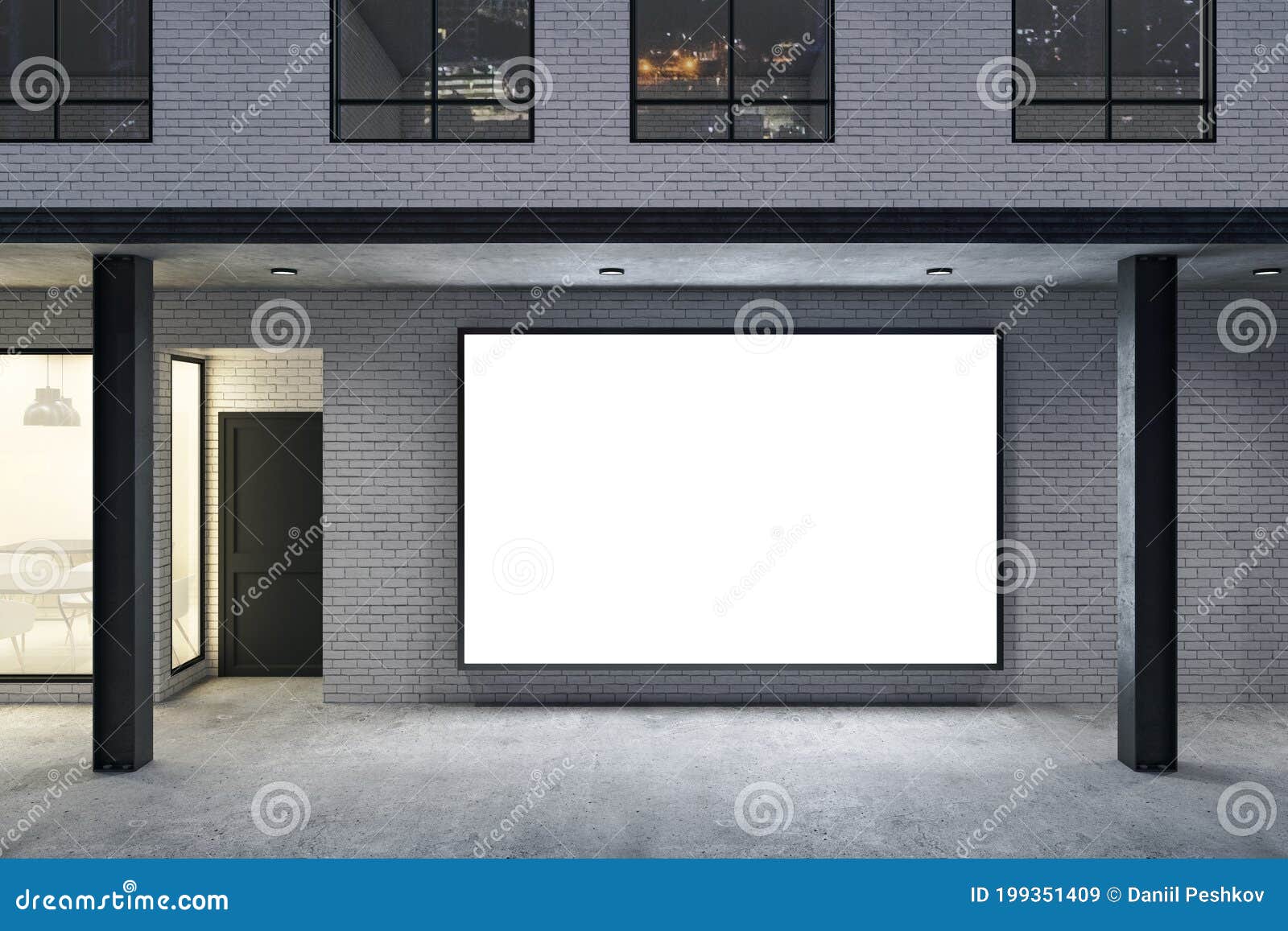 Store with Blank Poster on Brick Wall and Columns Stock Illustration ...