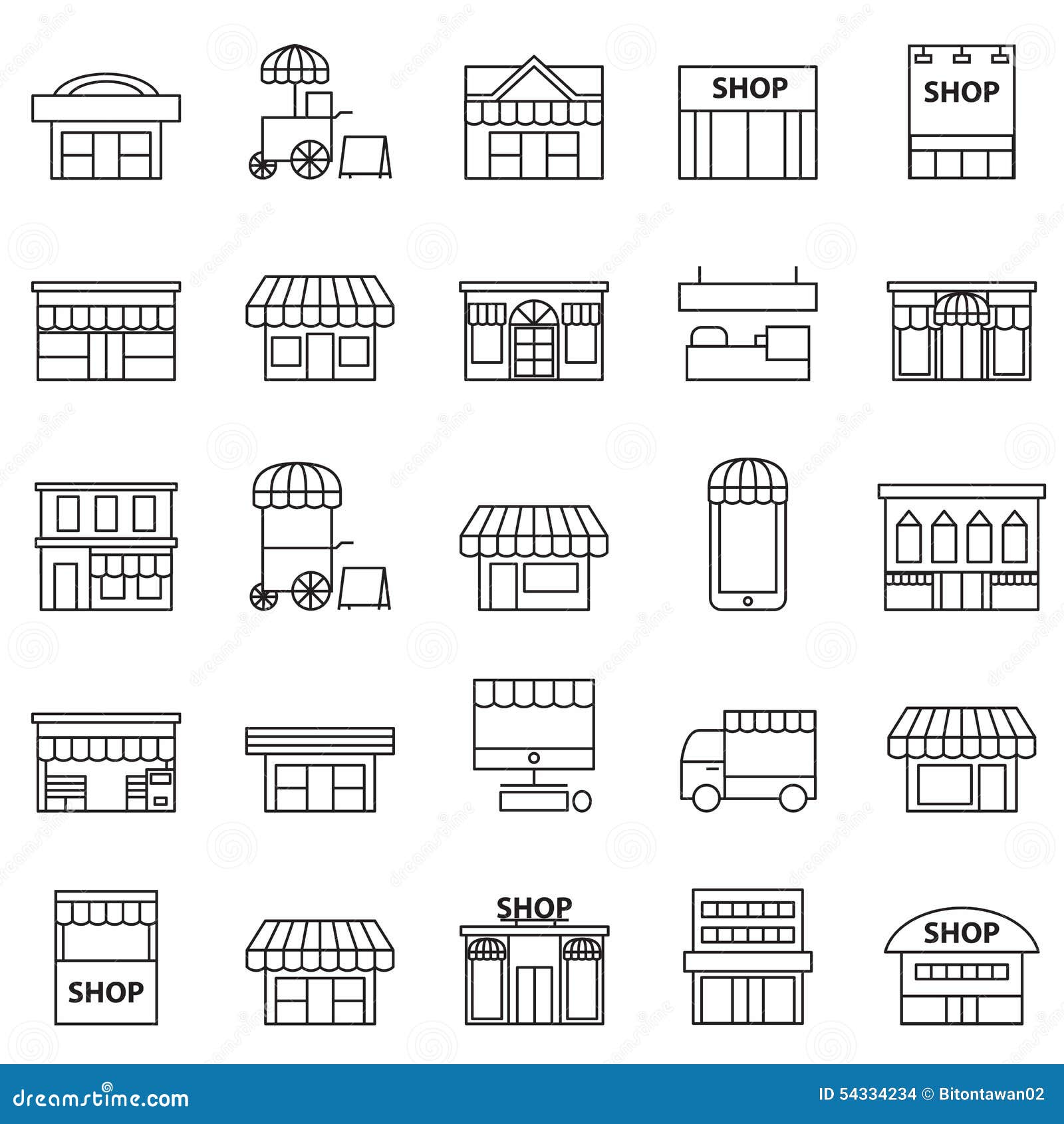 store and building icon set Coloso