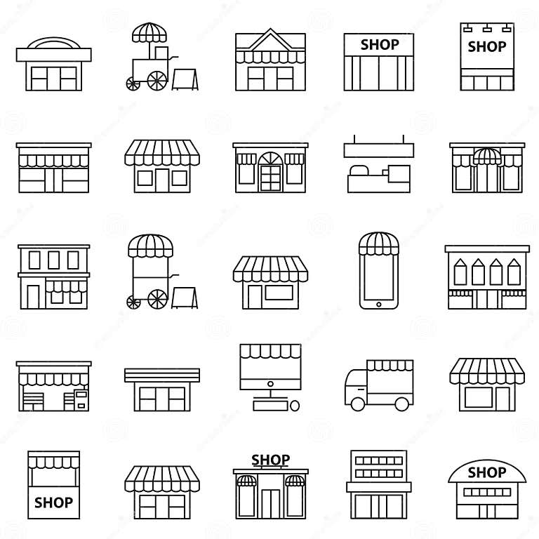 Store and Building Icon Set Stock Vector - Illustration of market ...