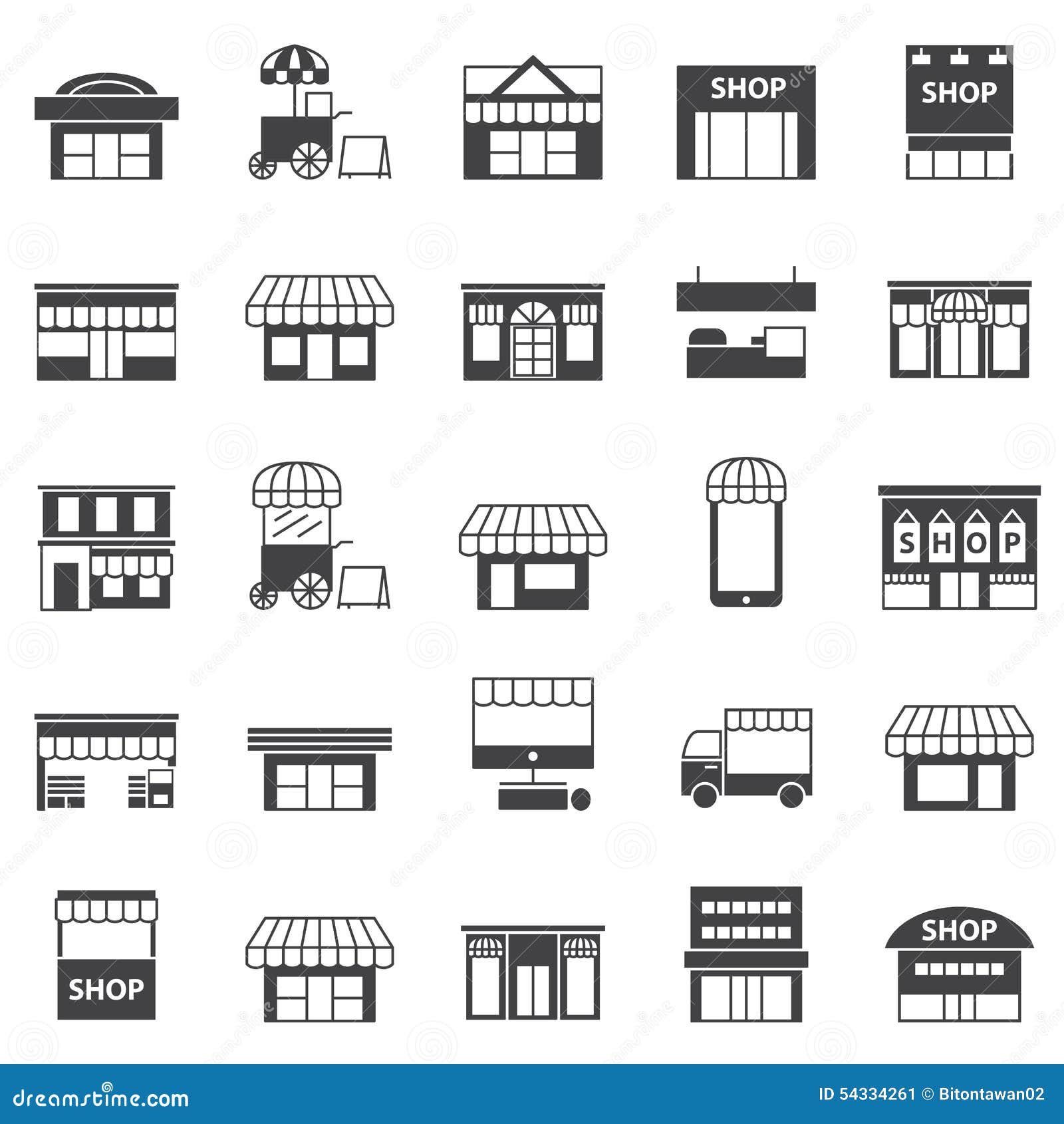 Store and Building Icon Set Stock Vector - Illustration of outdoor ...