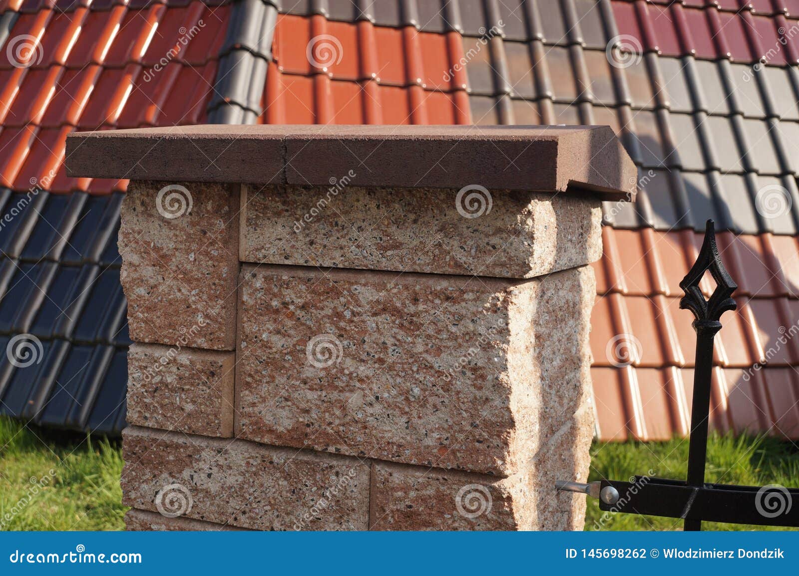 Store with Building Materials. Fence Post Made of Split Face Block ...