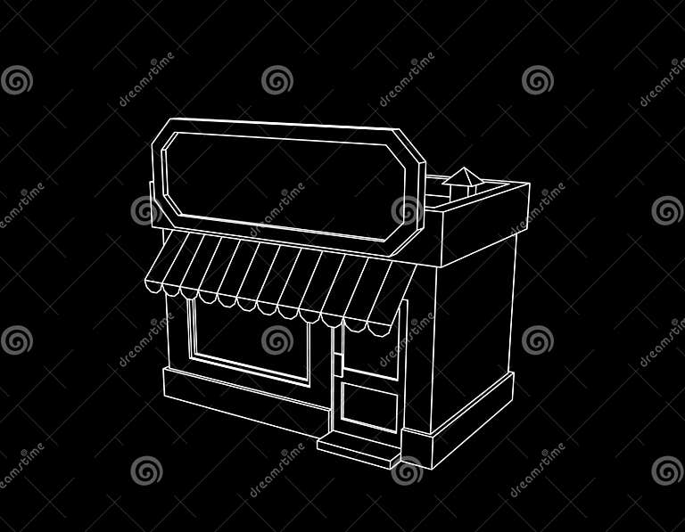 Store Building. Vector Outline Illustration Stock Vector - Illustration ...