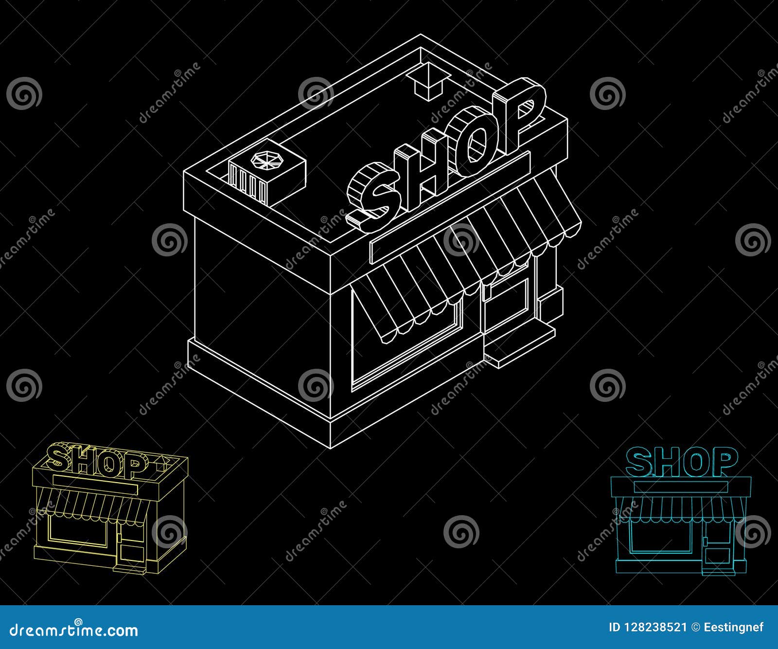 Store Building. Vector Outline Illustration Stock Vector - Illustration ...
