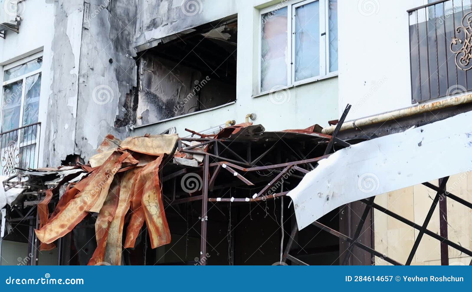 The Store Burned Down after a Fire. Remains of an Outdoor Dining Area ...
