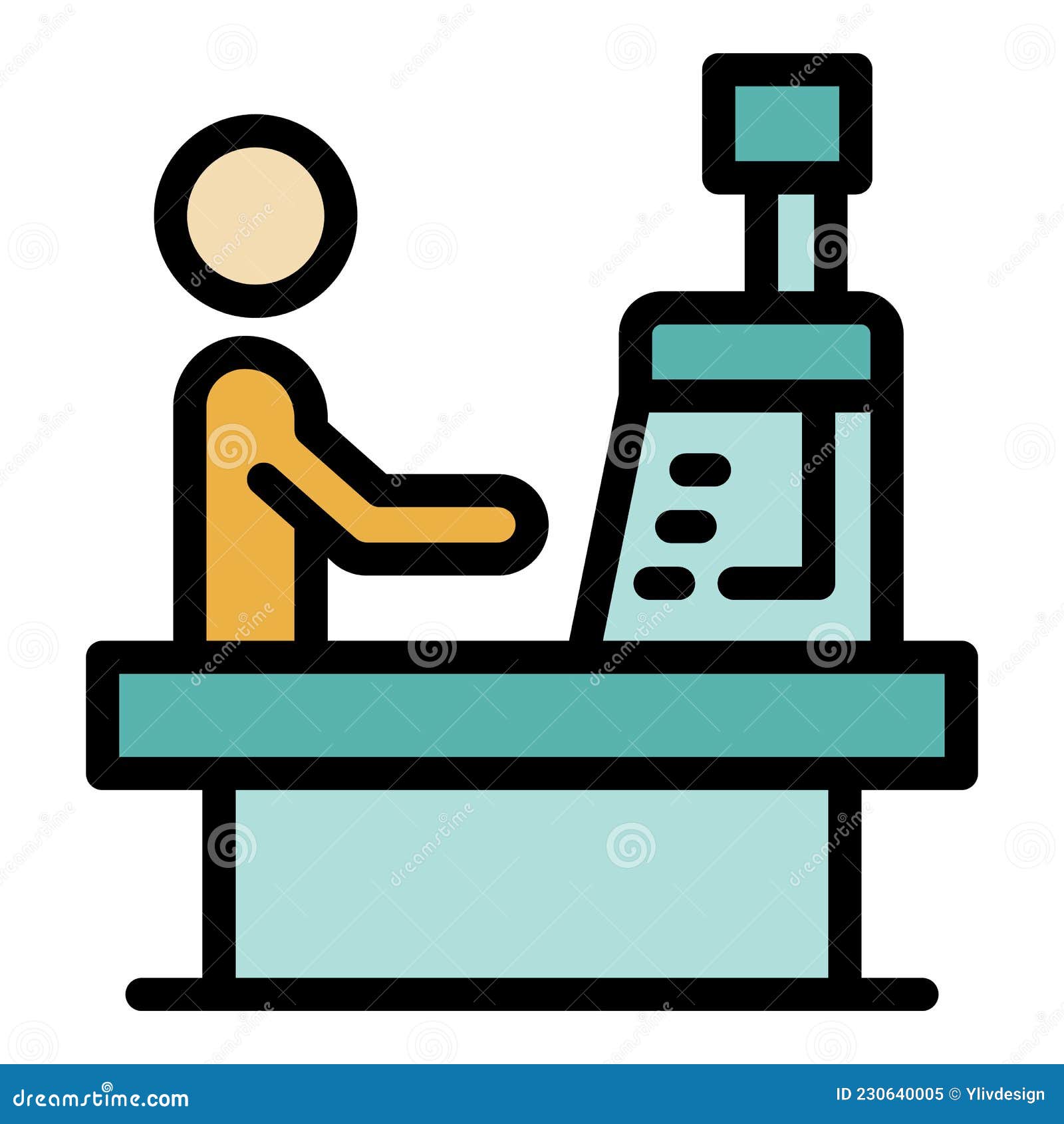 Cashier Icon. Black And White Pictogram Depicting Checkout Counter With ...