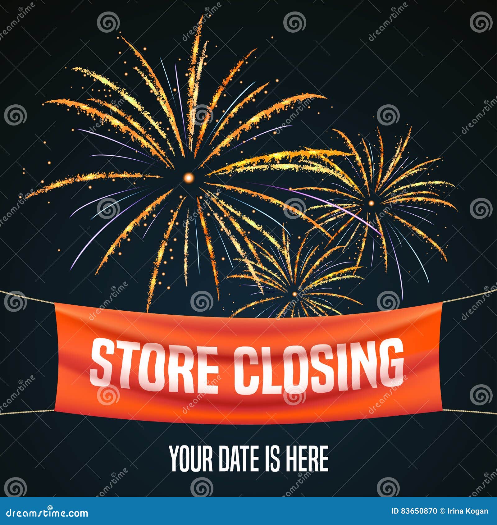 Store Closing Vector Illustration, Background with Firework Stock ...