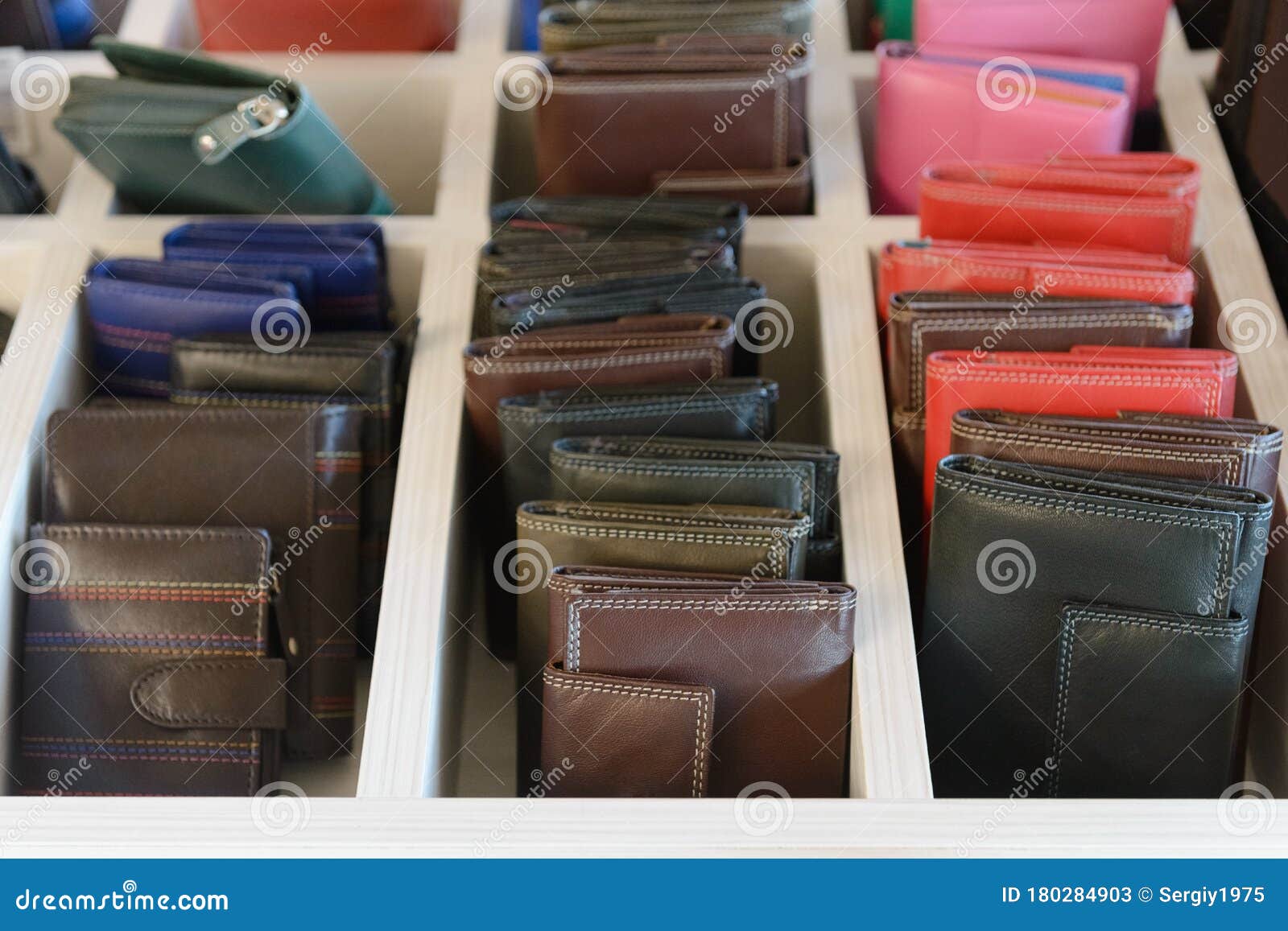 Store Counter with Leather Wallets Close-up Stock Image - Image of ...