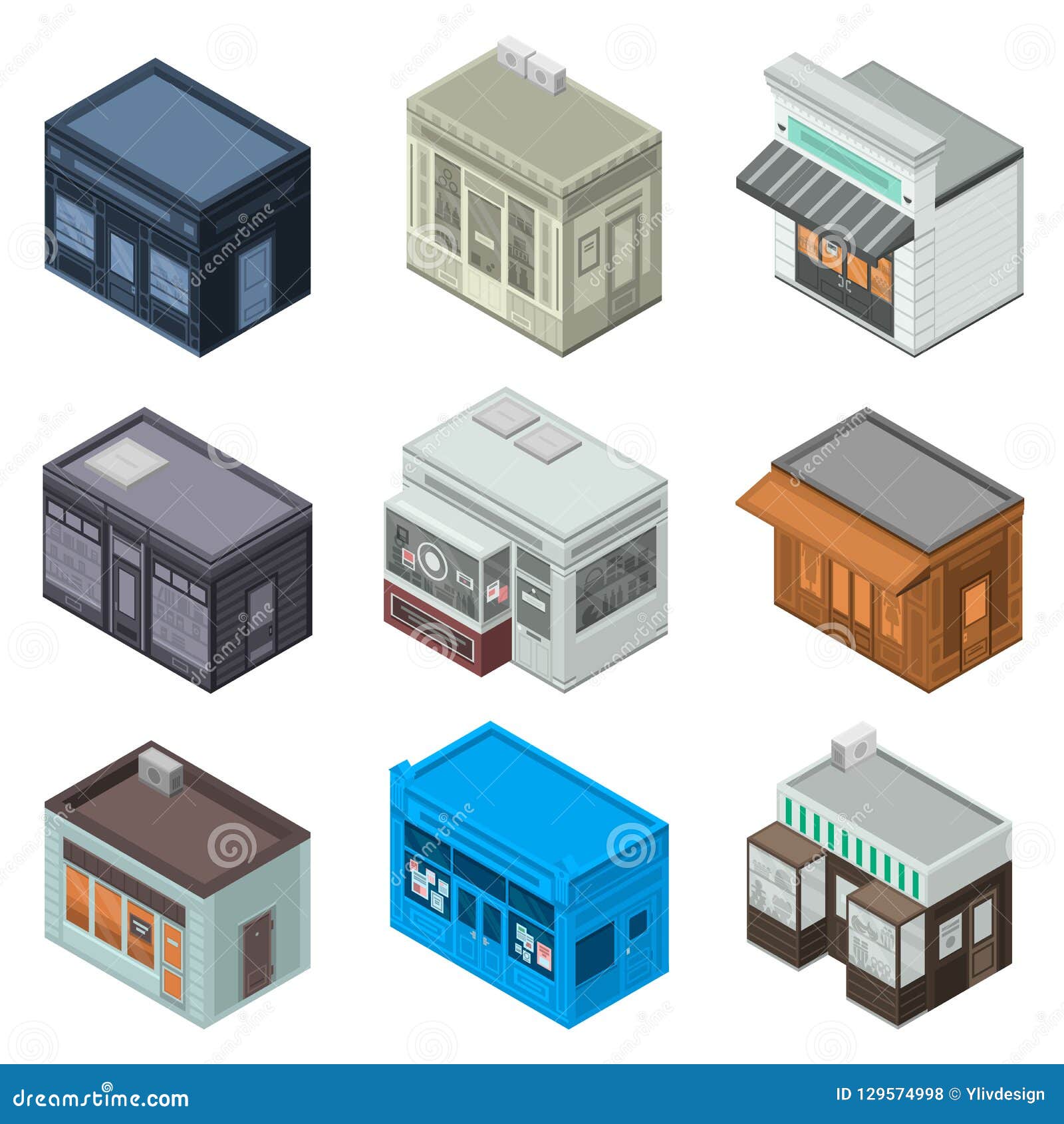 Store Facade Icon Set, Isometric Style Stock Vector - Illustration of ...