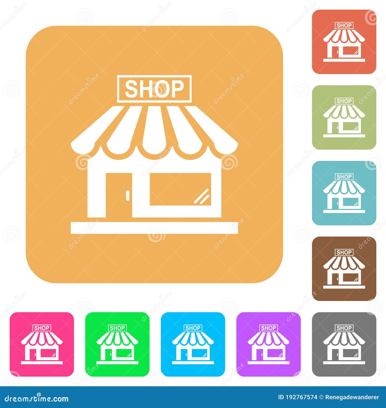 Store Front Rounded Square Flat Icons Stock Illustration - Illustration ...