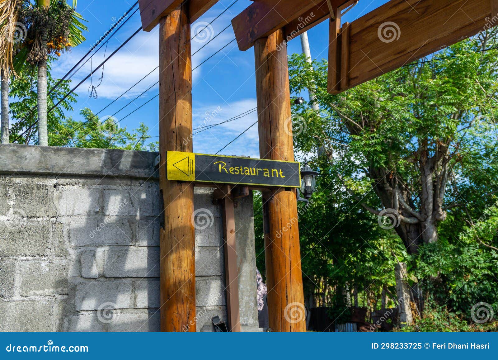 Store Front. Restaurant Sign on Wooden Pillar at Front Gate Stock Image ...