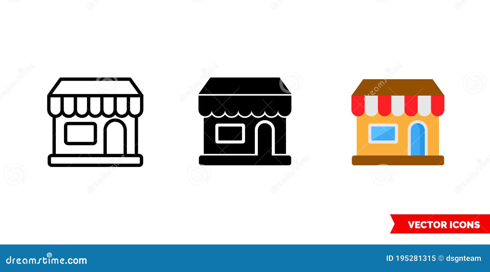 Store Icon of 3 Types Color, Black and White, Outline. Isolated Vector ...