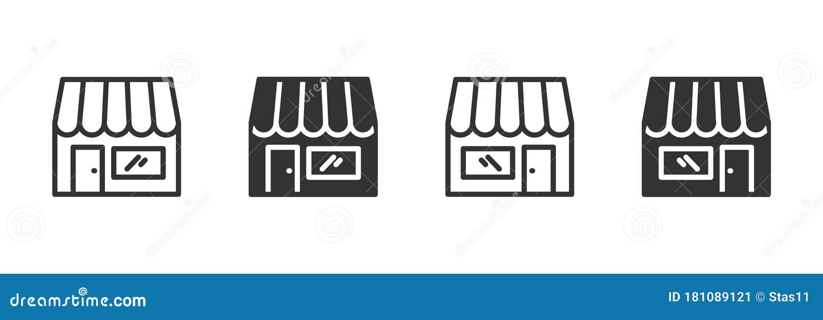 Store Icons in Four Different Versions in a Flat Design Stock Vector ...