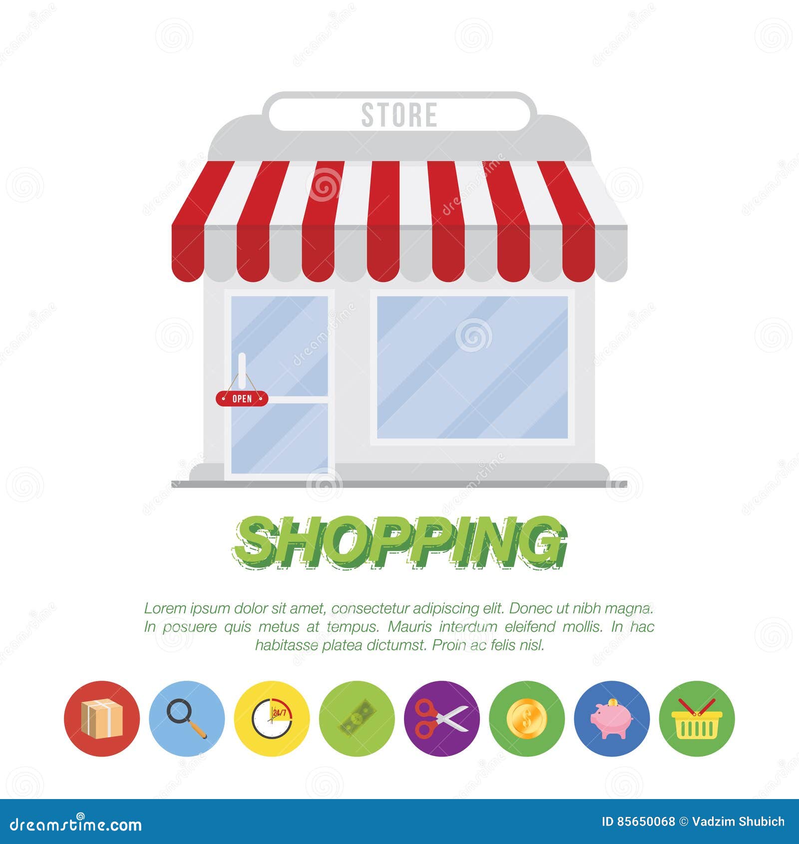 Store and Icons on White Background. Stock Illustration - Illustration ...