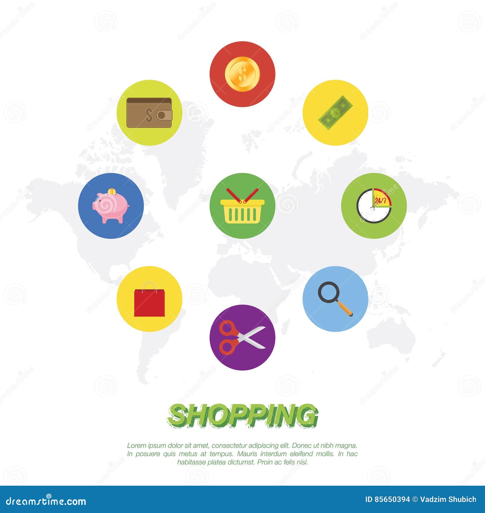 Store and Icons on World Map Background. Stock Illustration ...