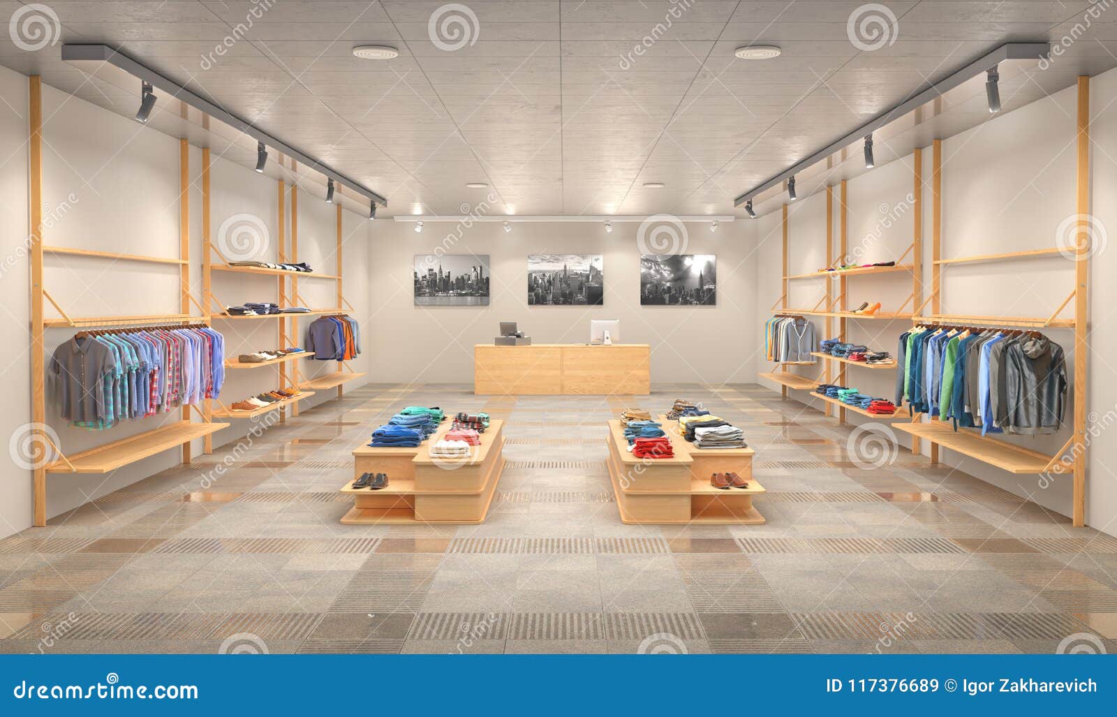 Store Interior Open Doors 3d Shop Empty Space Light Realistic Windows ...