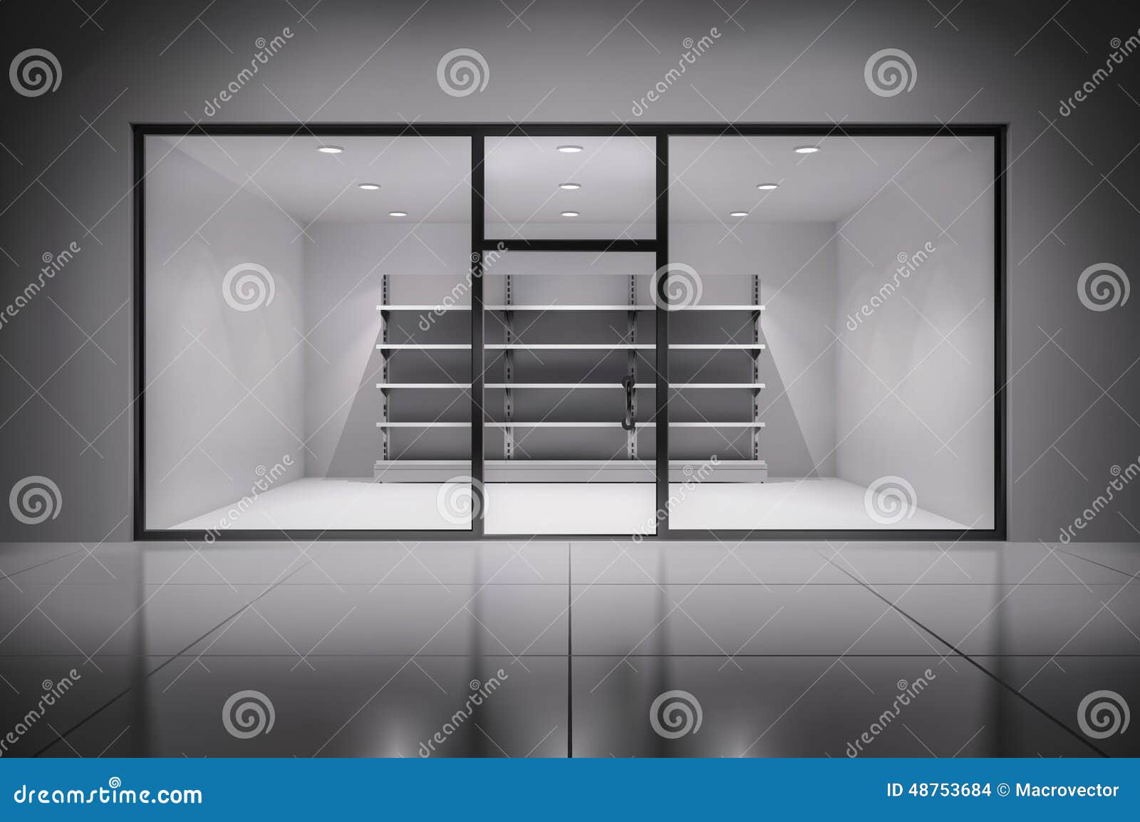 Store Interior with Shelves Stock Vector - Illustration of retail ...