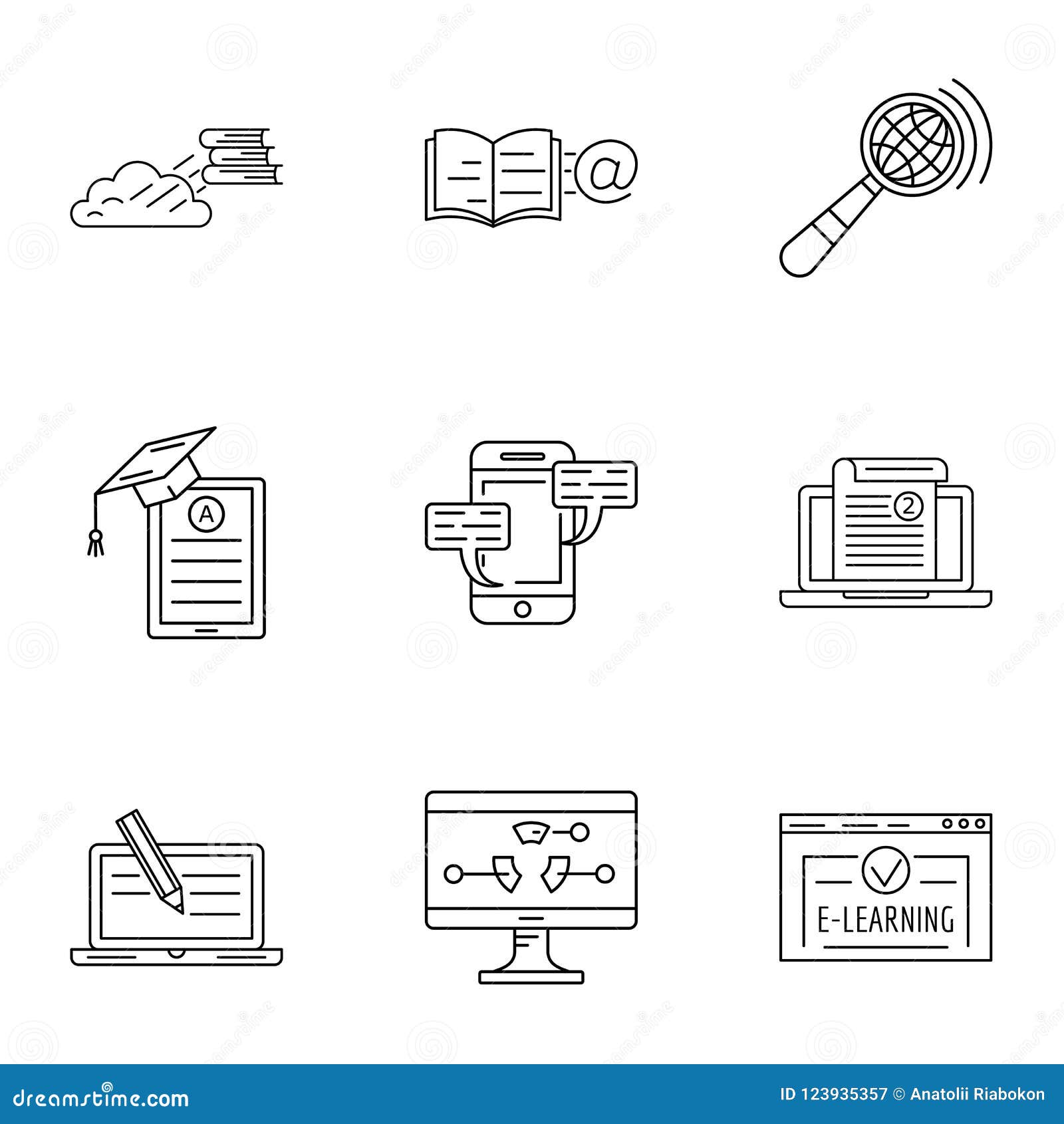 Store of Knowledge Icons Set, Outline Style Stock Vector - Illustration ...