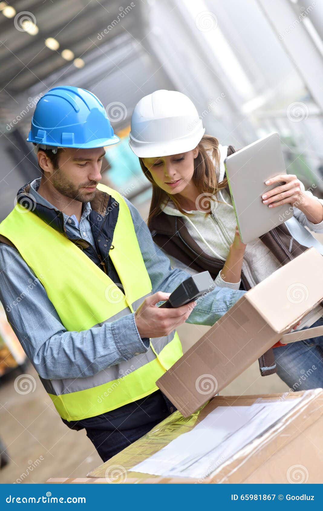 Store Manager and Warehouseman Working Stock Image - Image of reception ...