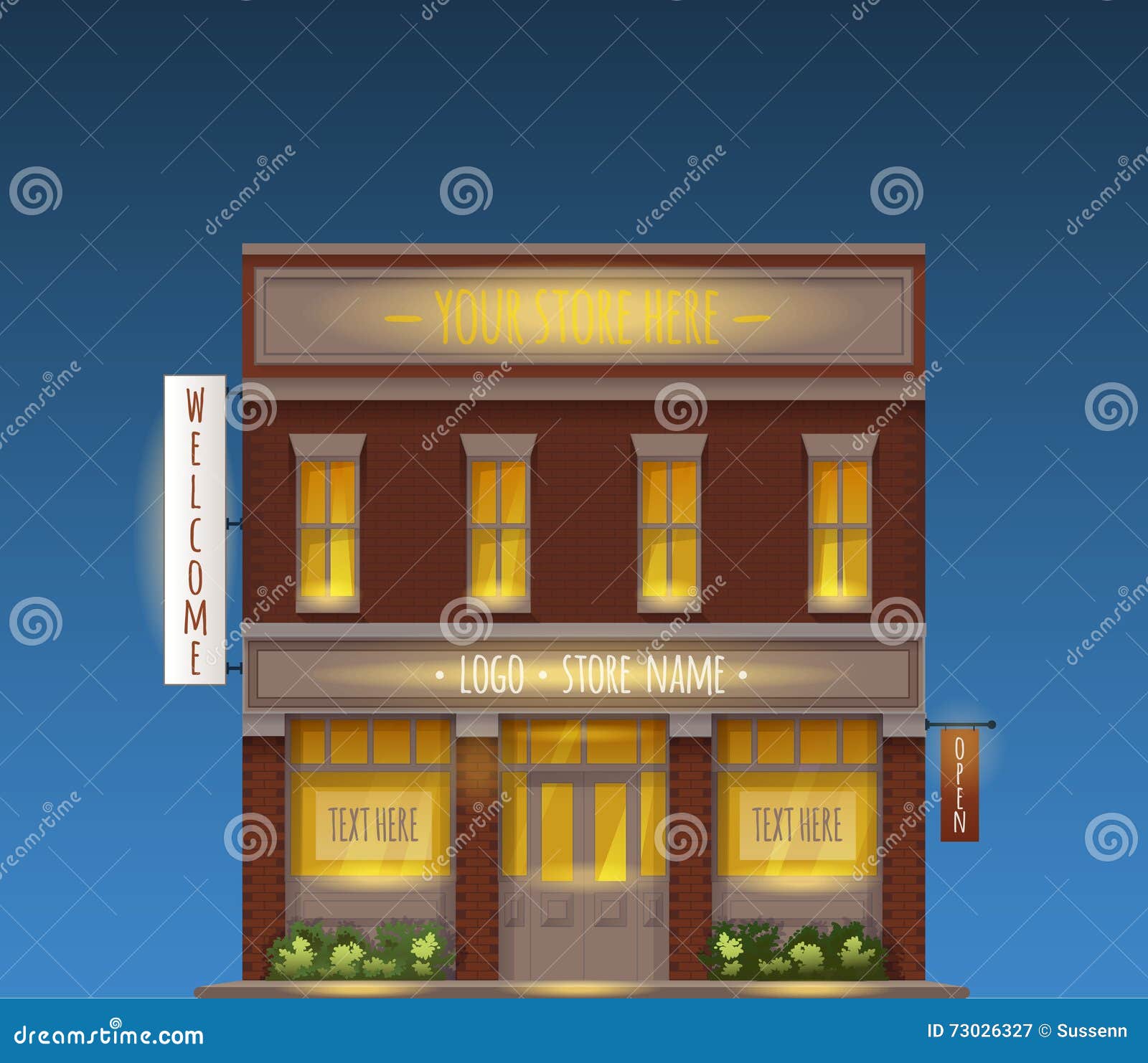 Store at Night stock vector. Illustration of lite, facade - 73026327