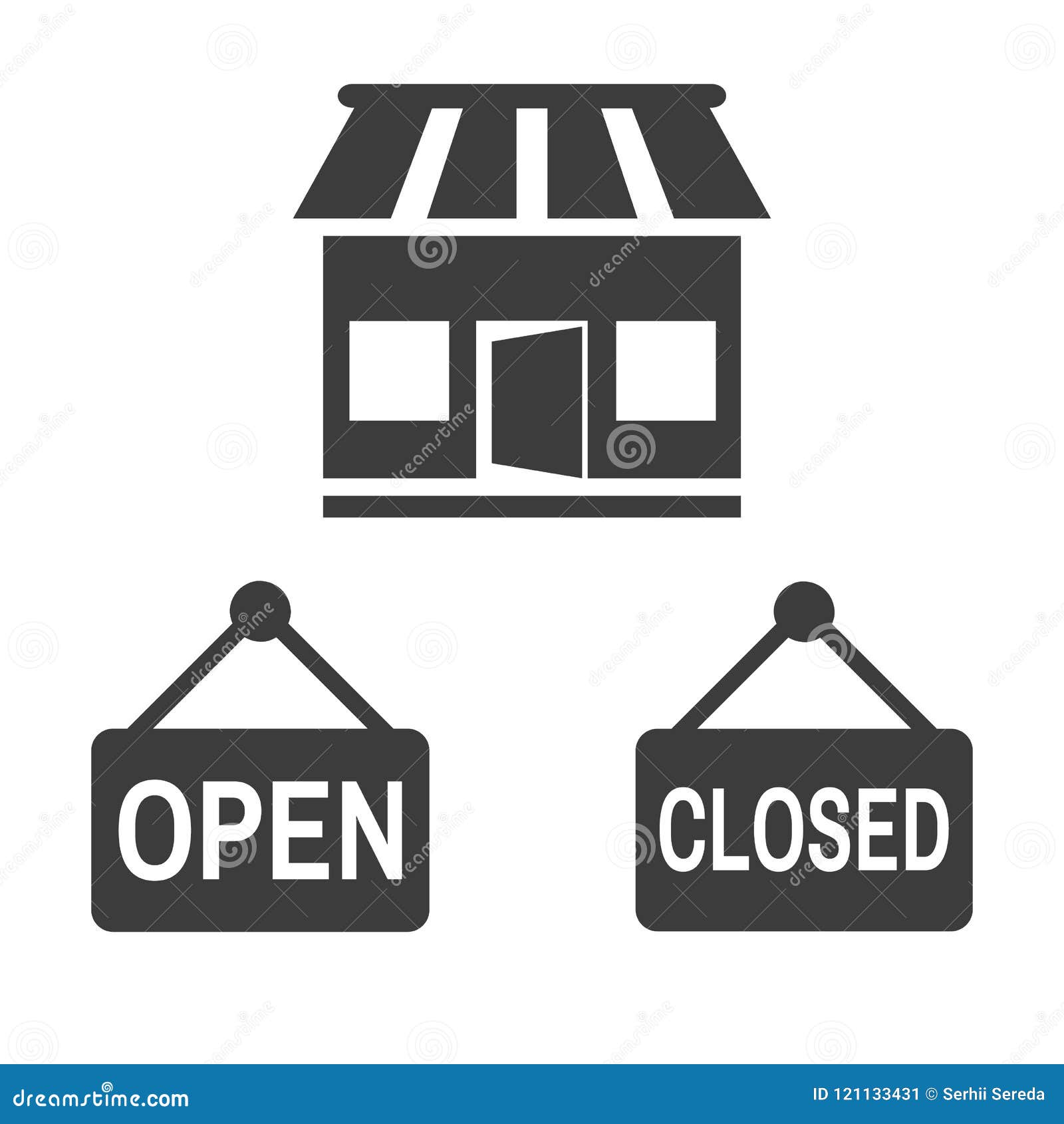Store Open and Closed Icon on White Background. Stock Illustration ...
